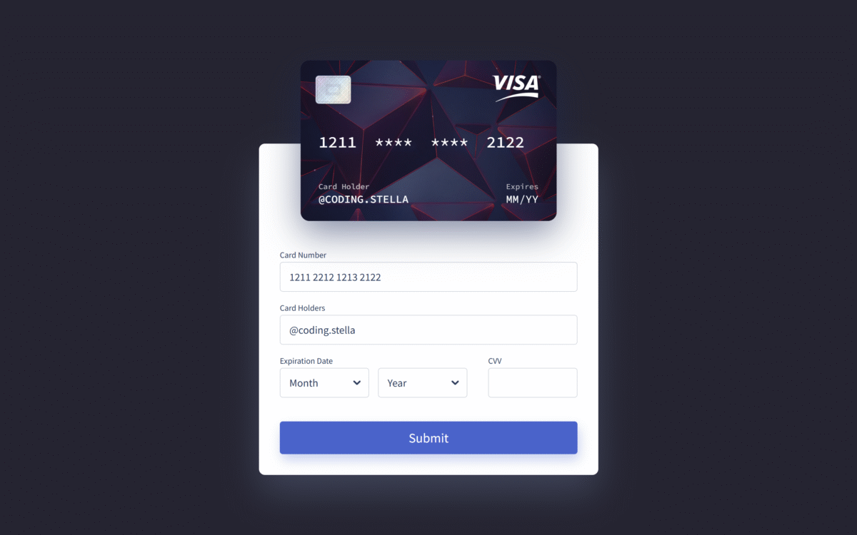 How to create Animated Credit Card using HTML CSS and JS | Coding Stella